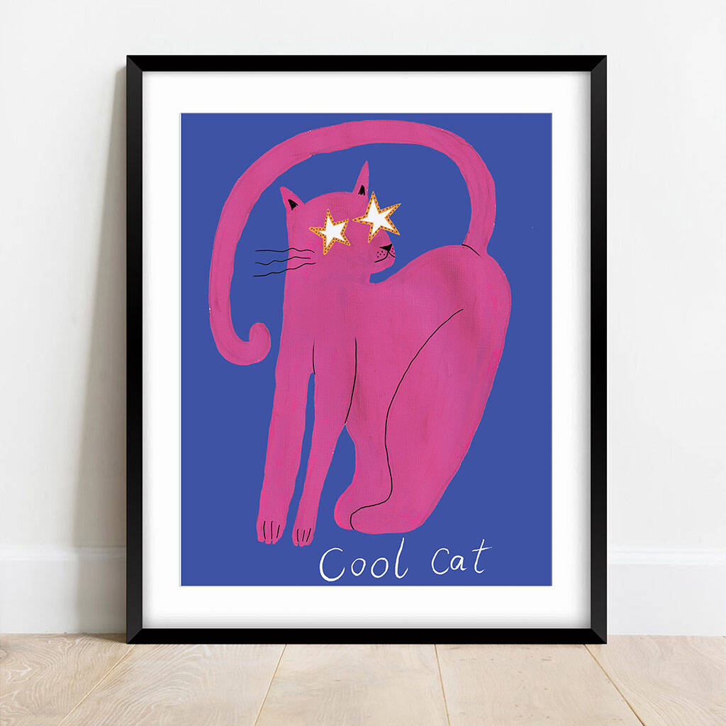 'cool Cat' Pink Cat Illustration Art Print By Keren Parmley ...