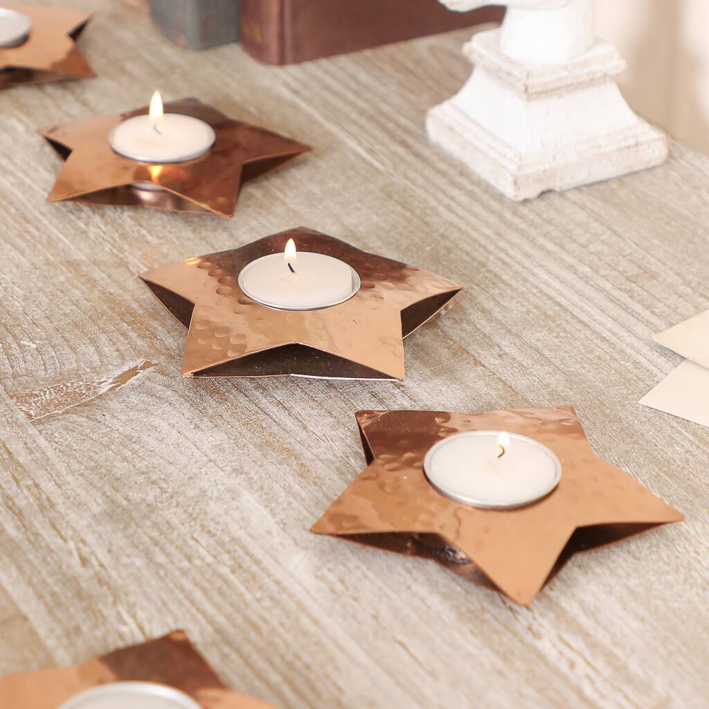 Set Of Three Copper Star Tea Light Holders By Dibor ...