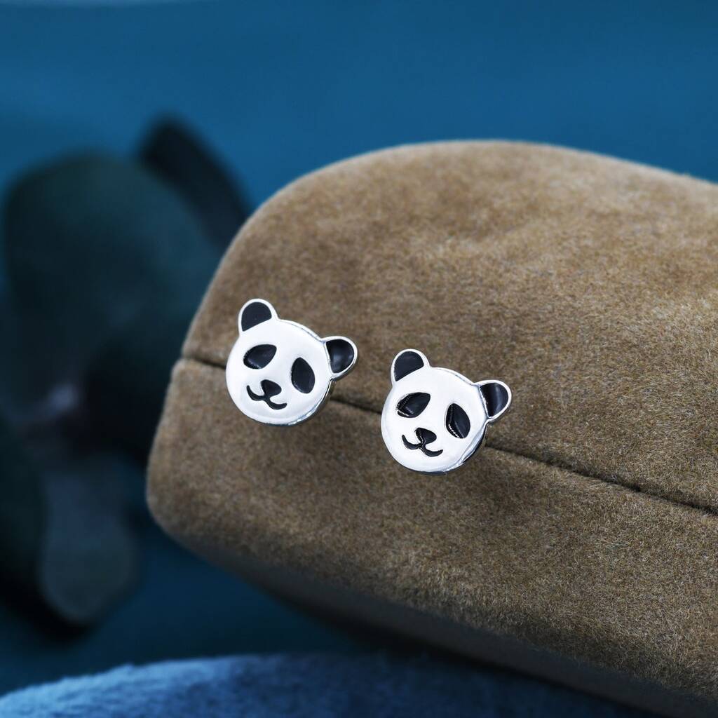 Sterling Silver Panda Bear Stud Earrings By Silver Rain Silver