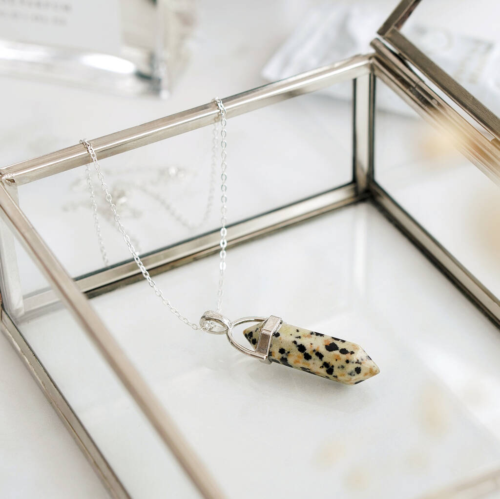 925 Silver Dalmatian Jasper Crystal Point Necklace By Xander Kostroma