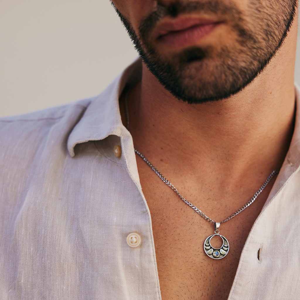 Moon Phase Men's Silver Necklace By Charlotte's Web Jewellery ...