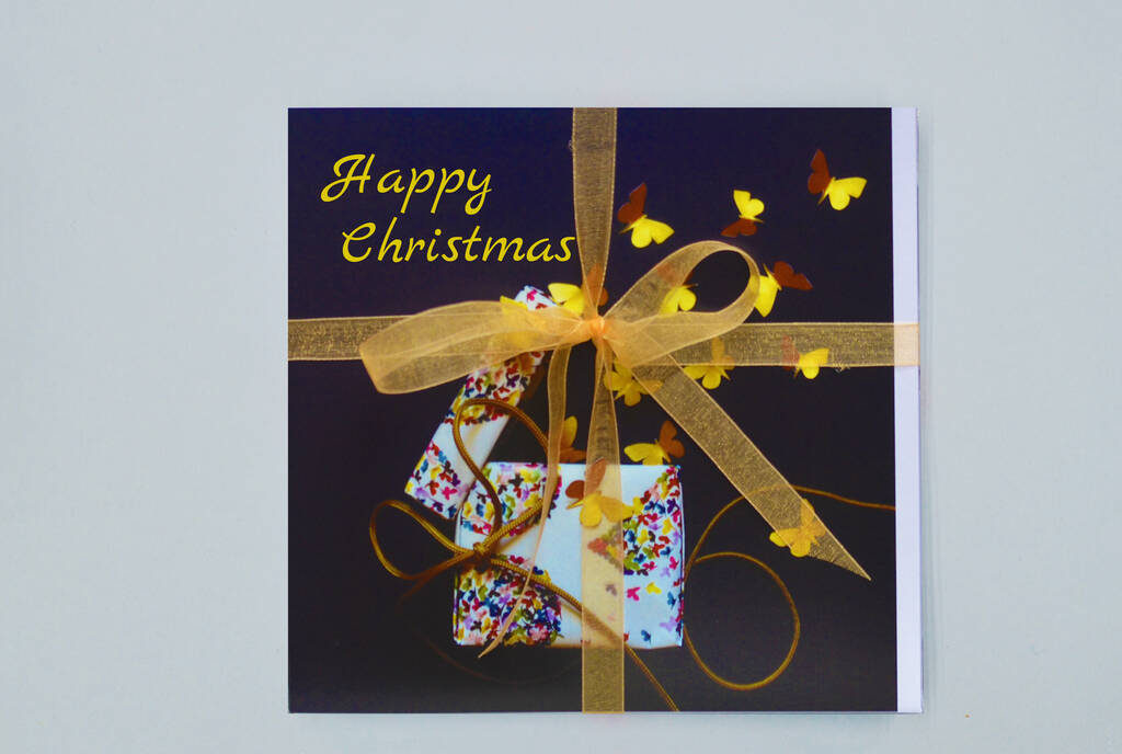 Five Present With Gold Butterflies Christmas Cards Pack By Inkywool ...