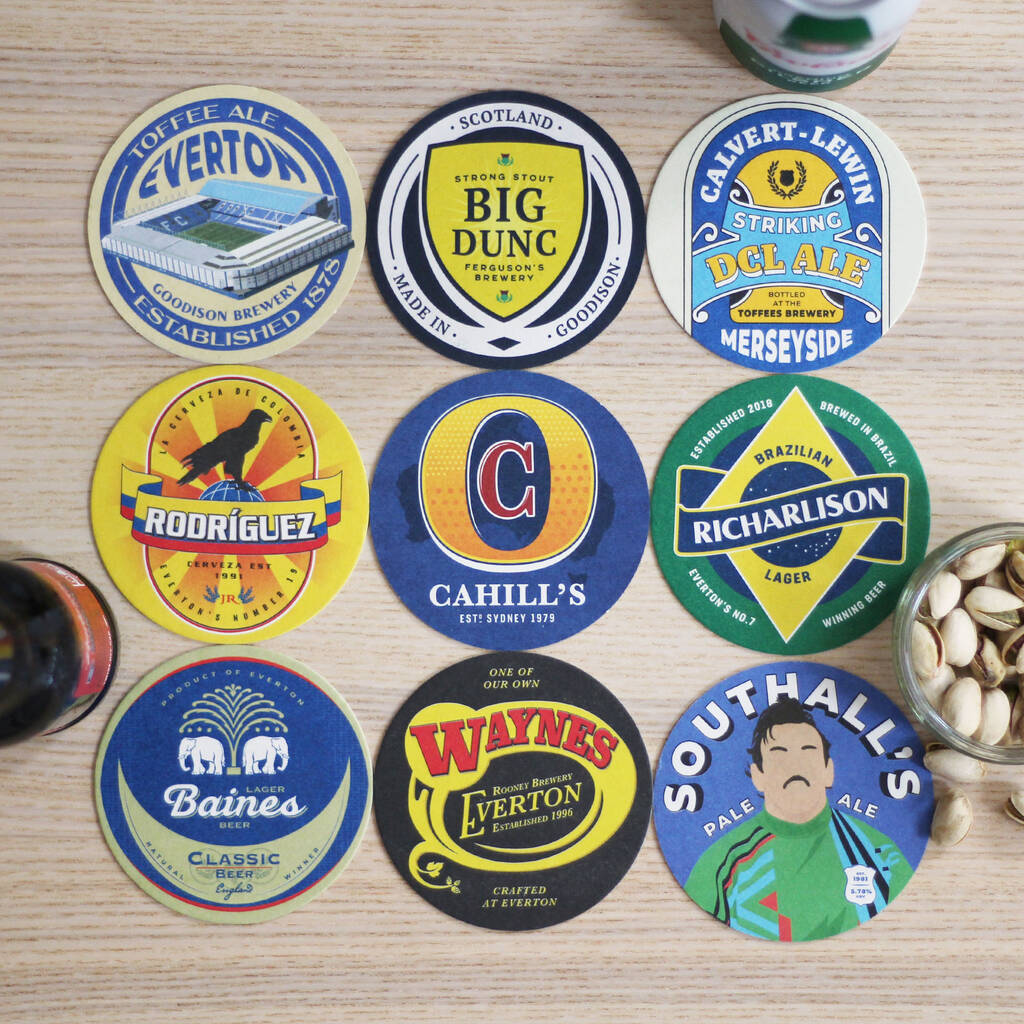 Everton Football Beer Mats X9 By Jack's Posters | notonthehighstreet.com
