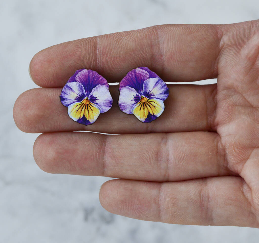 Watercolour Pansy Stud Earrings A By Esoteric London