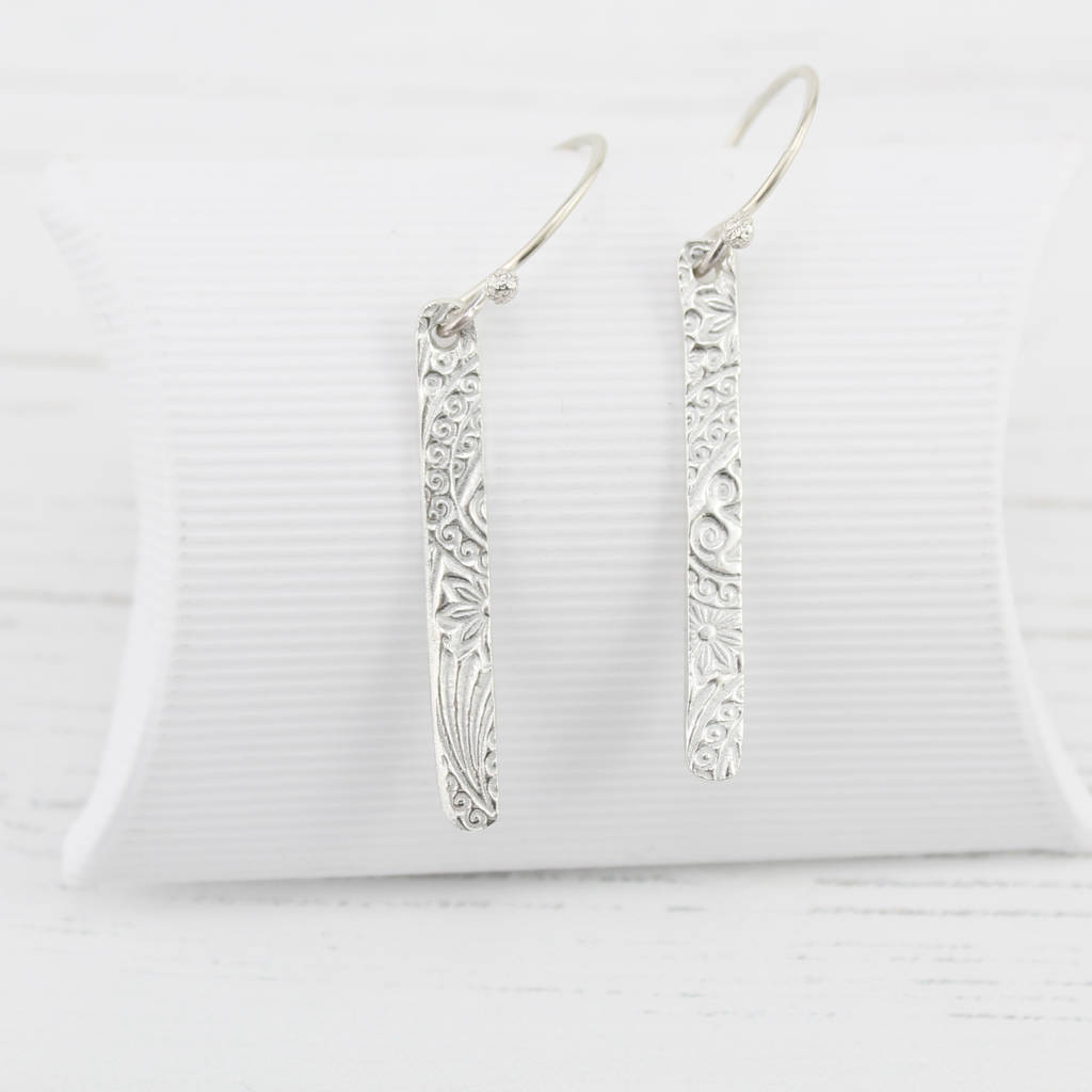textured rectangle sterling silver earrings by lucy kemp silver ...
