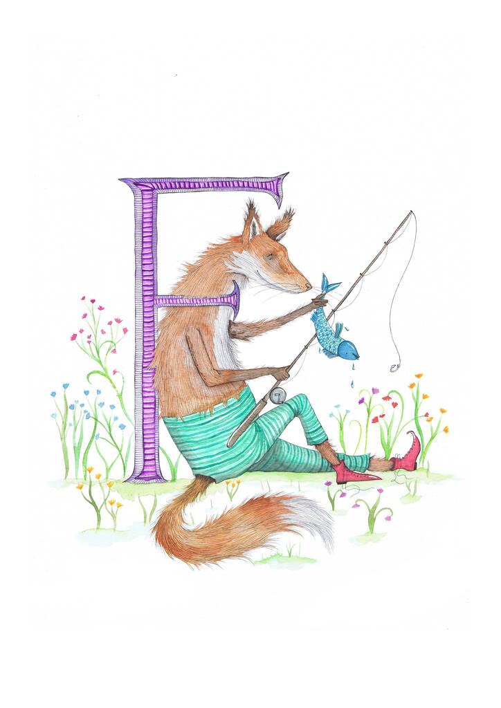 F Is For Fox Alphabet Art Print By E.C Woodard Studio