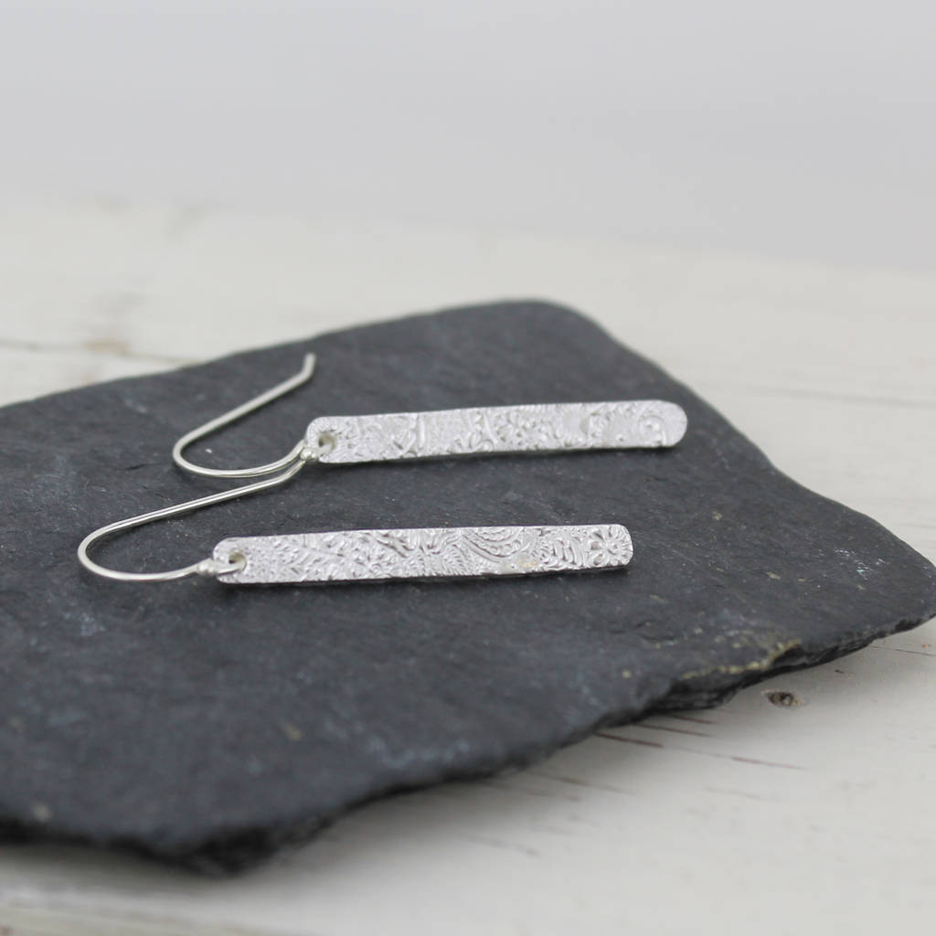 Textured Rectangle Sterling Silver Earrings By Lucy Kemp Silver ...