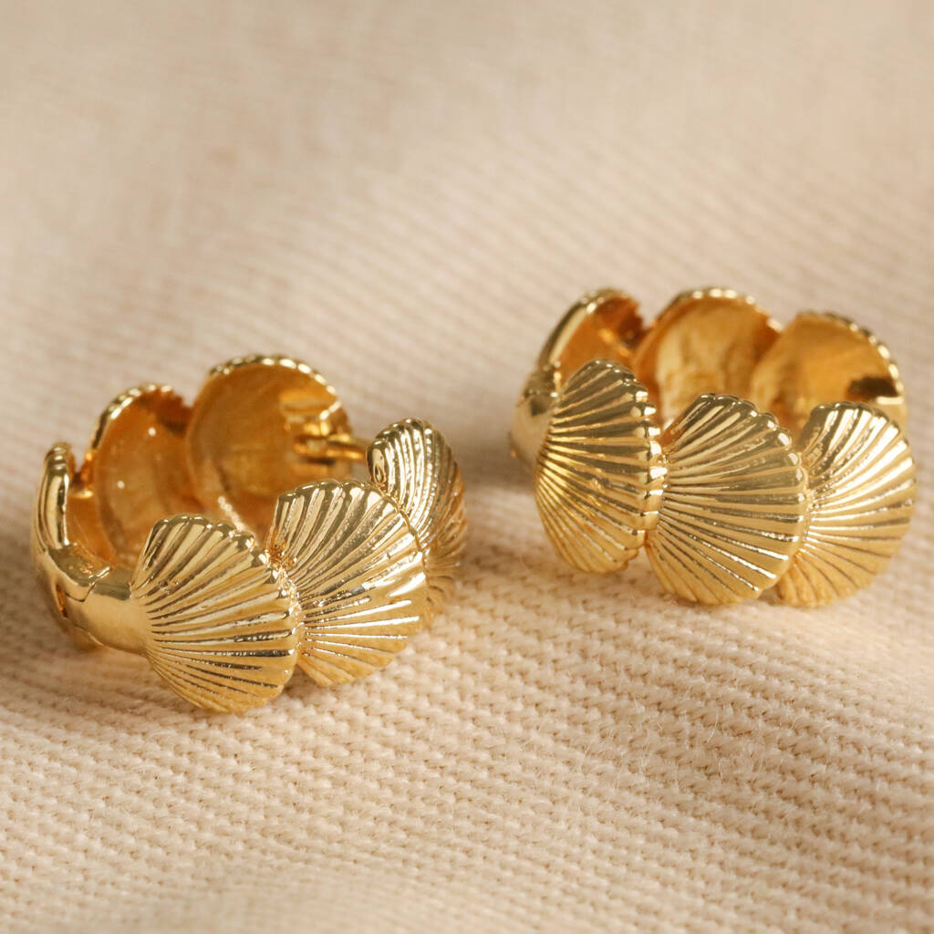 Shell Hoop Earrings In Gold Plating By Lisa Angel
