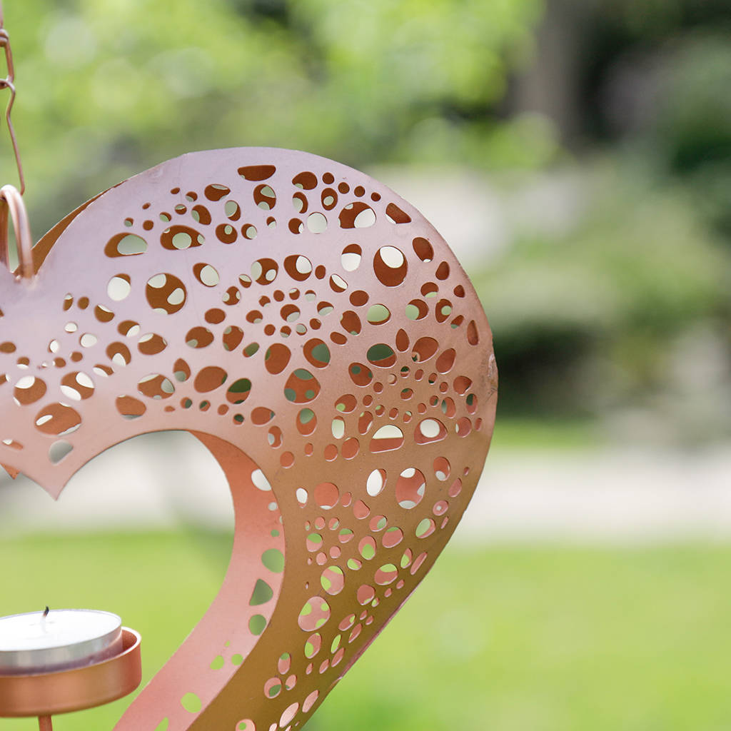 hanging heart copper tealight holder by dibor | notonthehighstreet.com