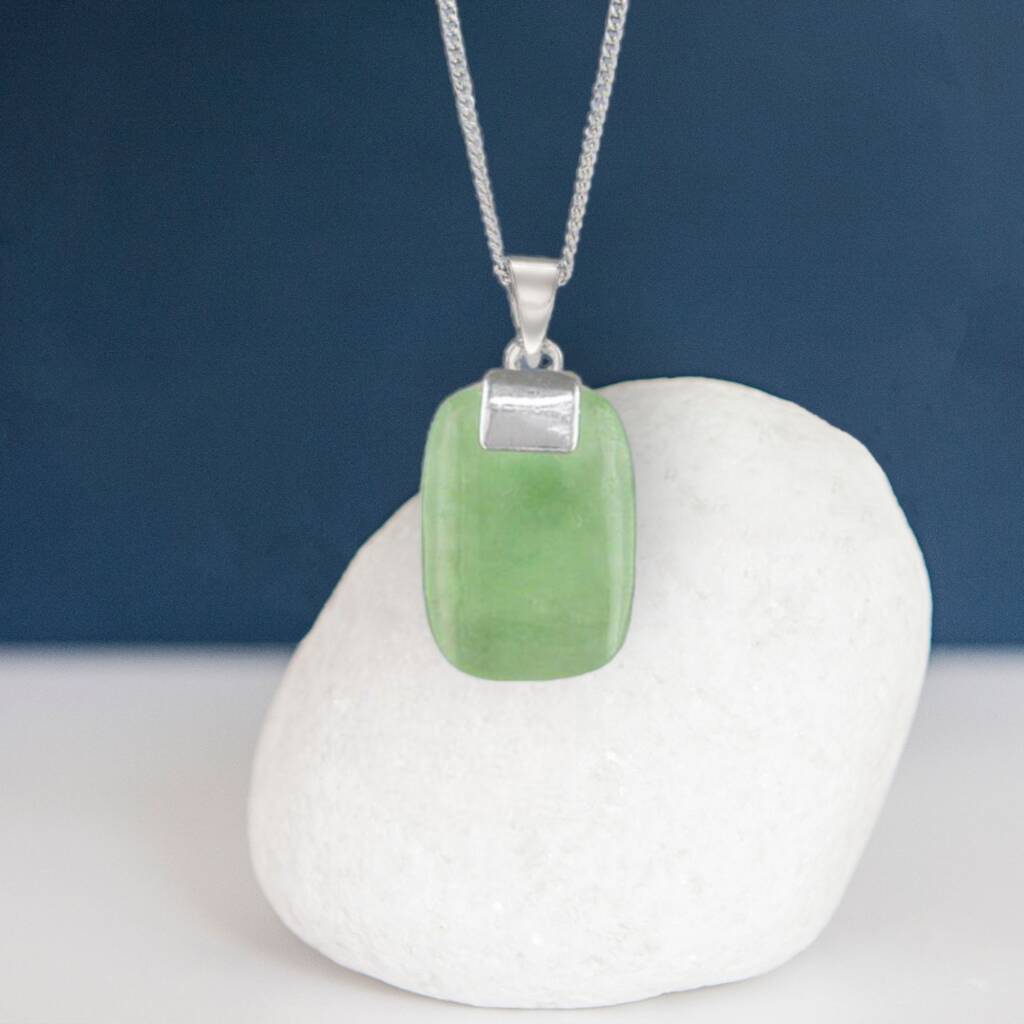 Jade Rectangle Necklace In Sterling Silver By Songs of Ink and Steel