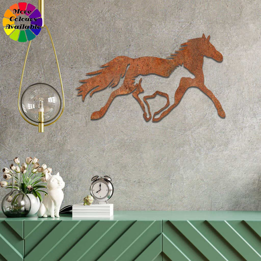 Rusted Metal Galloping Horses Stables Decor Art By Duke Craft ...