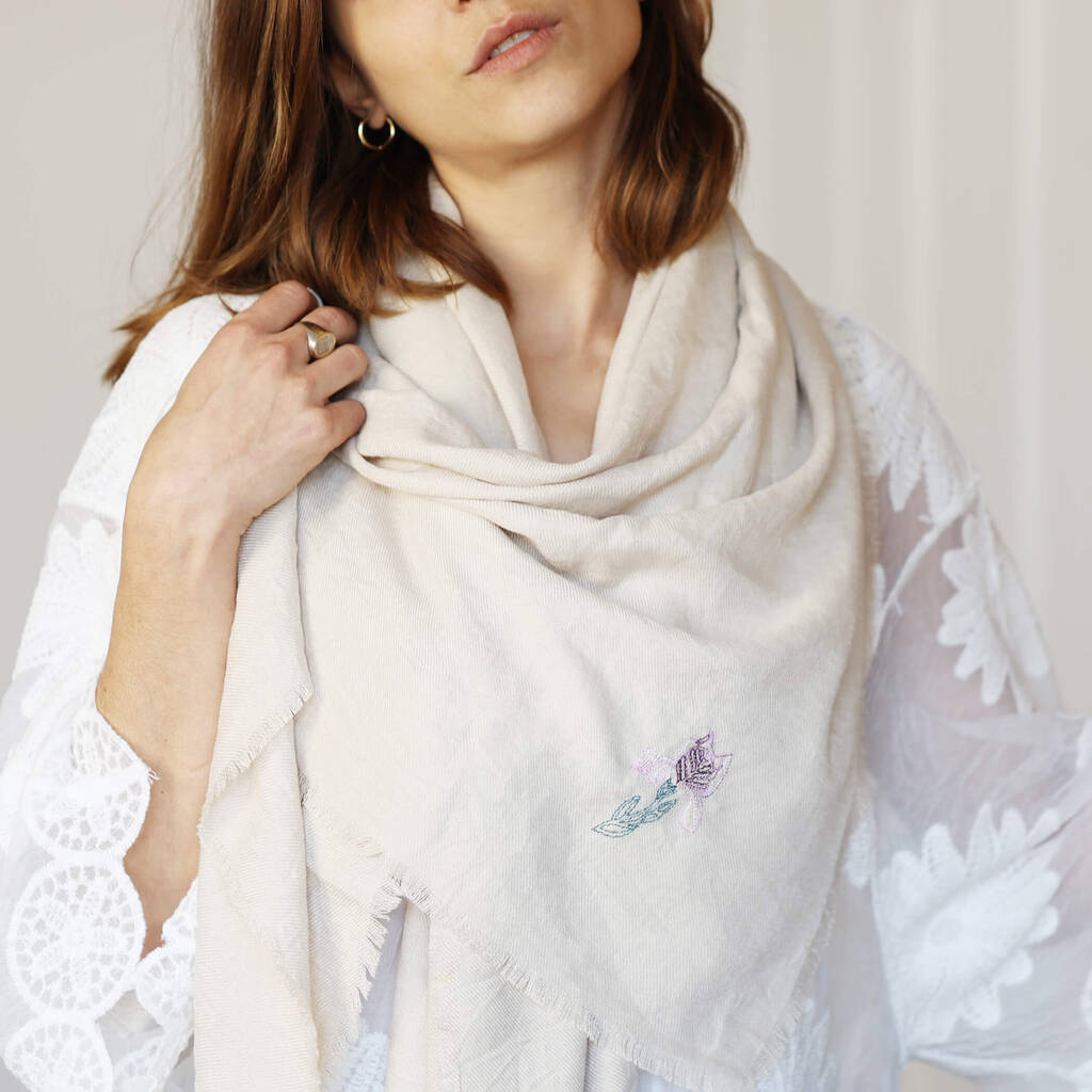 Personalised Embroidered Birth Flower Spring Scarf By Studio Hop ...