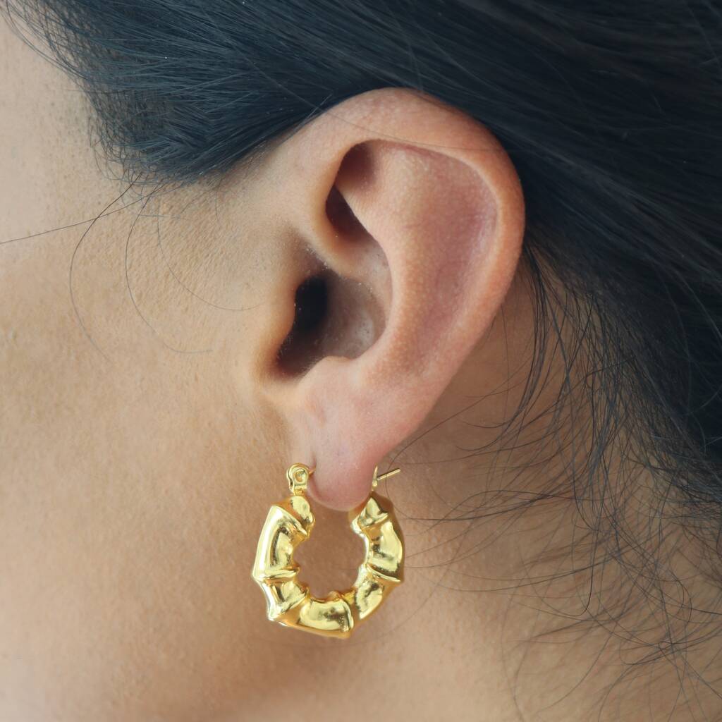 18 K Gold Plated Mini Bamboo Hoop Earrings By GOLD FOLK ...