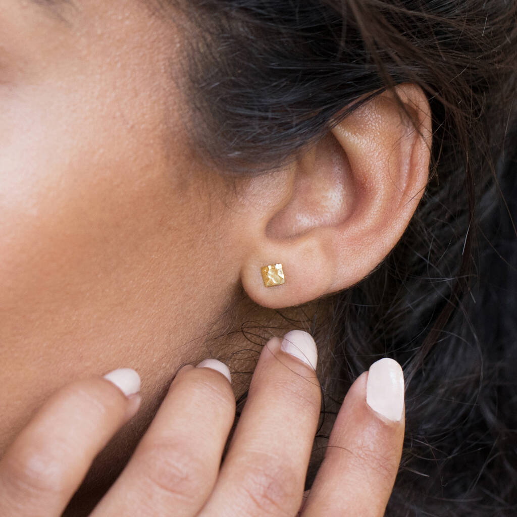 Silver Square Hammered Studs By Marion Made Jewellery | notonthehighstreet.com