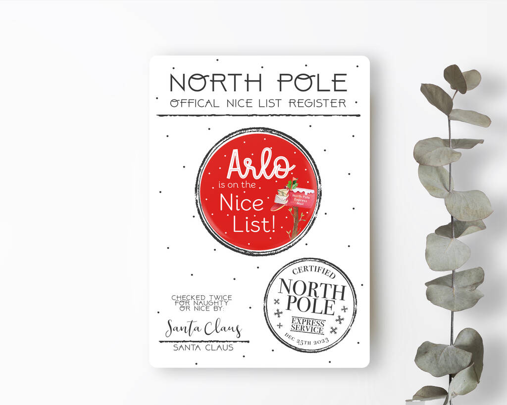 Personalised Nice List Christmas Badge By Hope & Eve