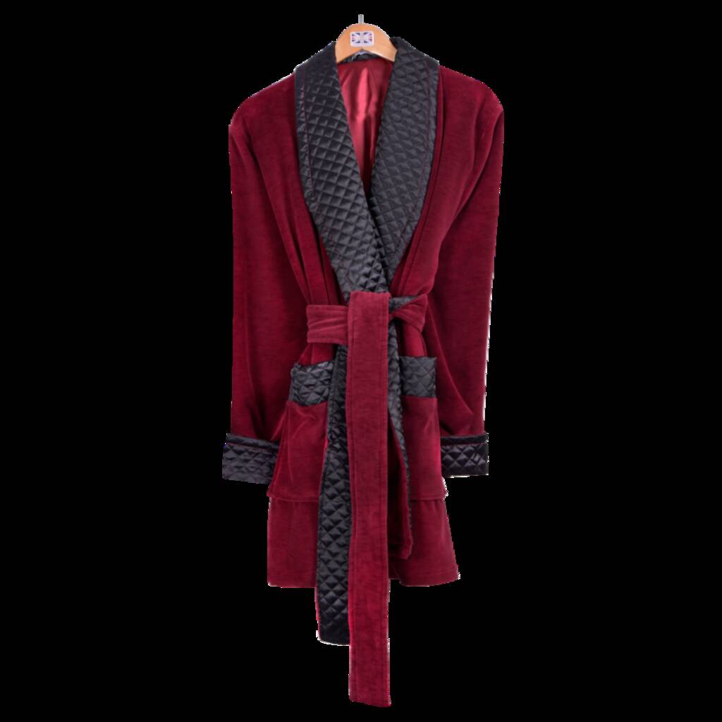 Belgravia Luxury Cotton Short Velvet Robe In Burgundy By Bown of London ...