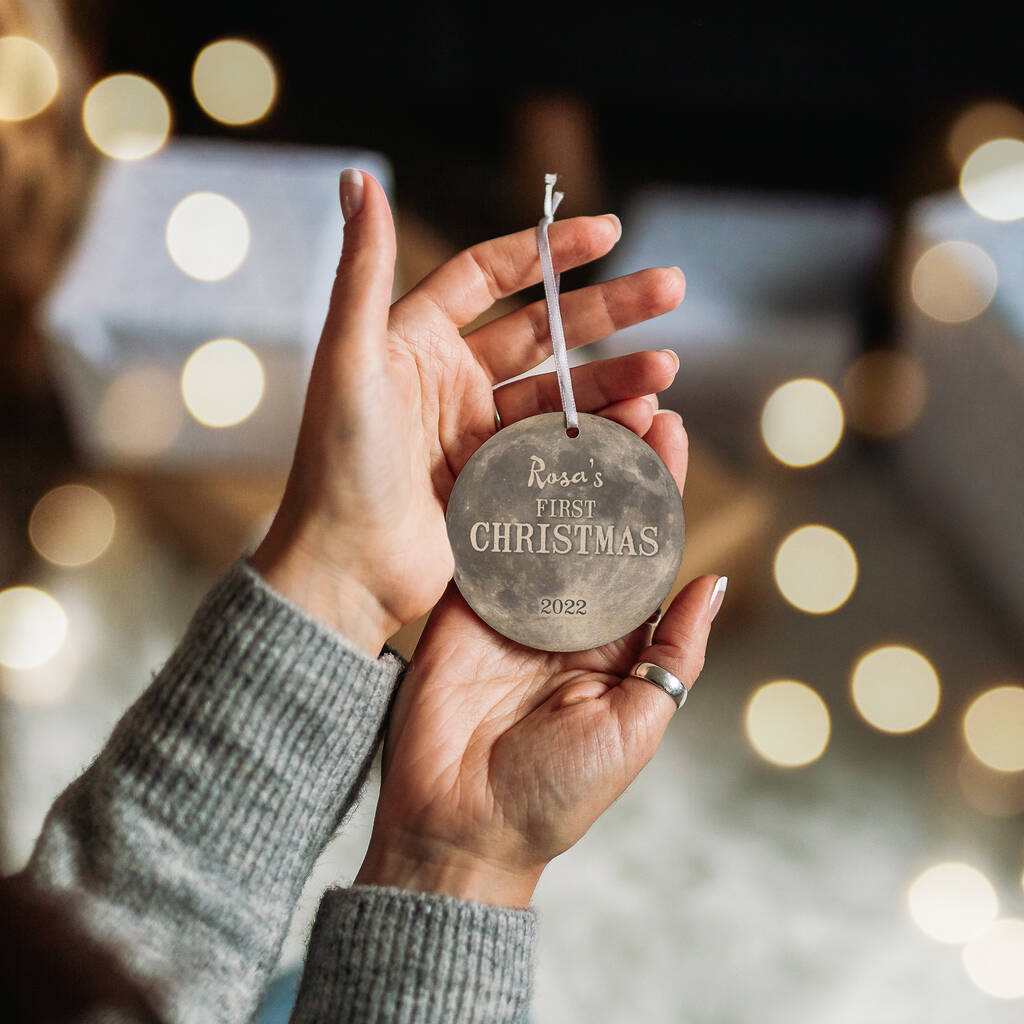 Baby's First Christmas Personalised Moon Phase Bauble By The Drifting ...