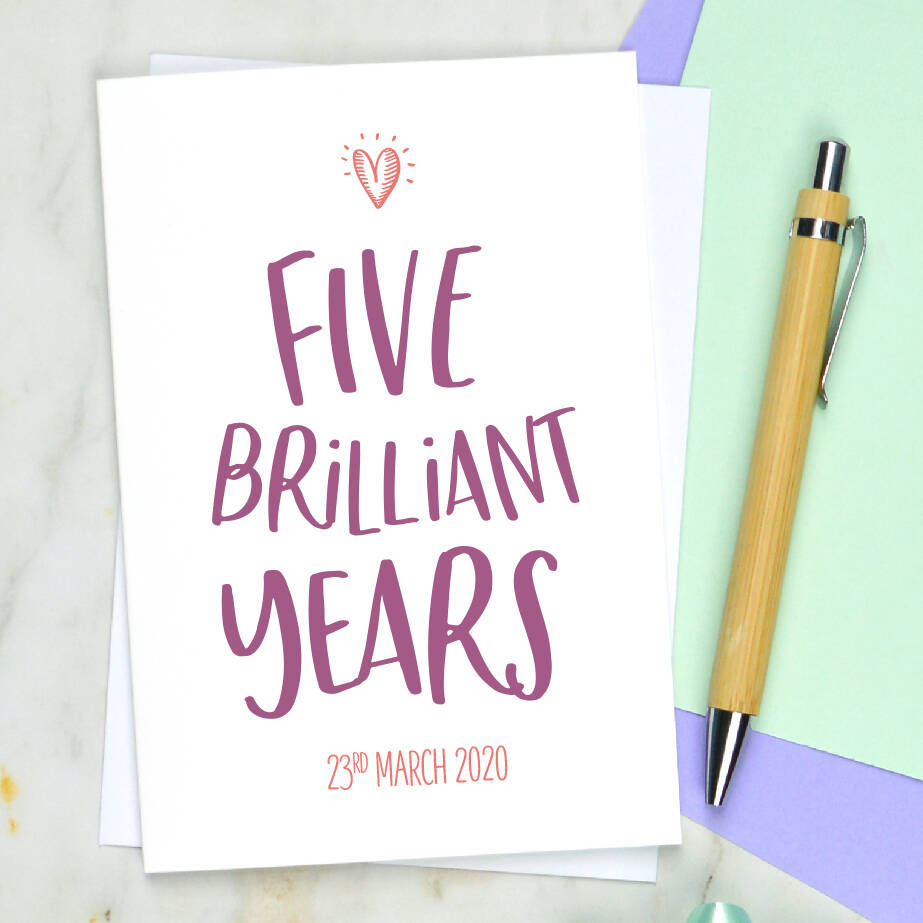 Five Year Wedding Anniversary Card By Pink And Turquoise 