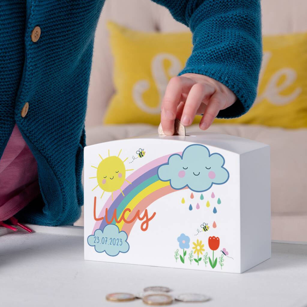 Personalised Rainbow And Clouds Money Pot By The Gifting Knot ...