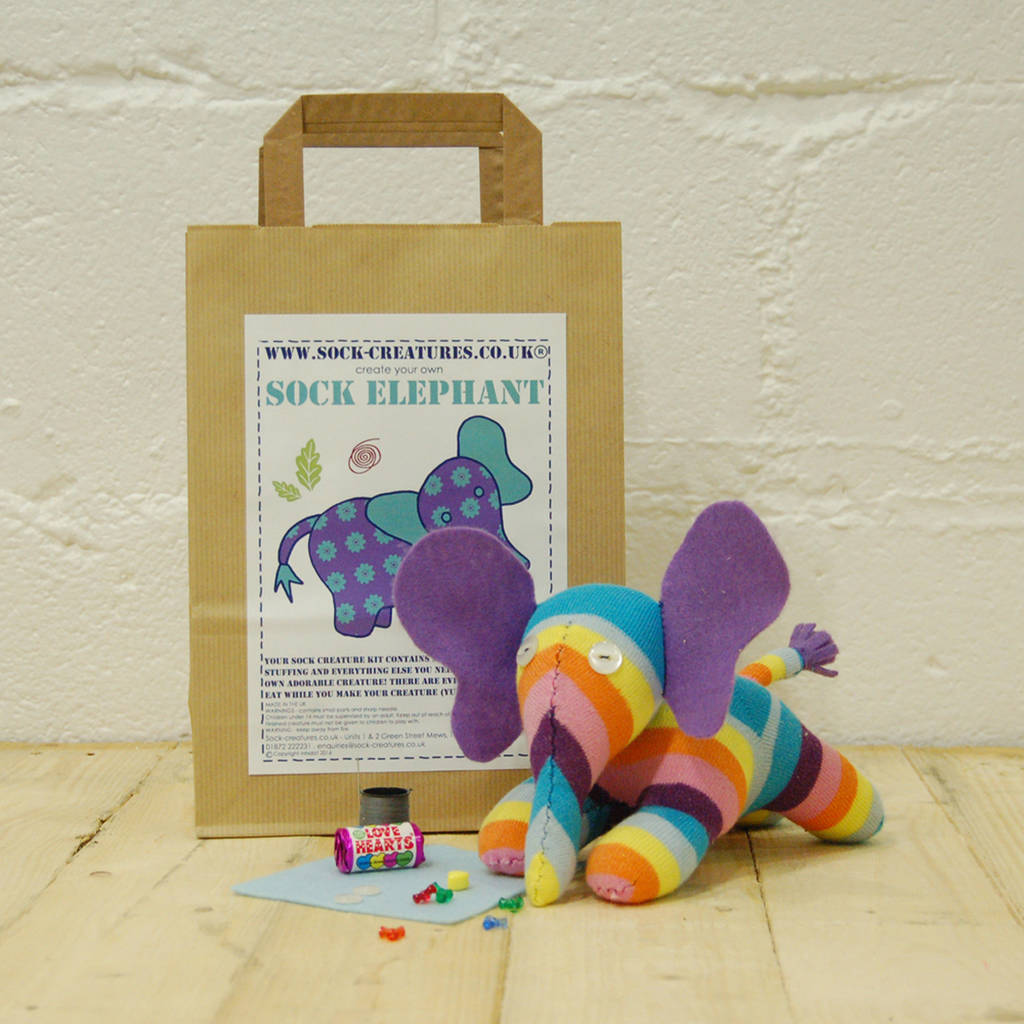sock elephant craft kit by sock creatures | notonthehighstreet.com