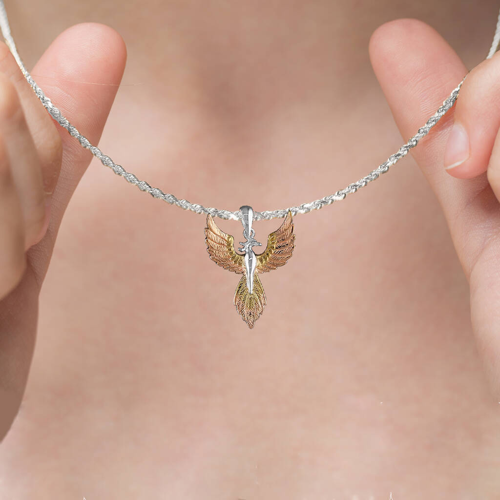 Rising Phoenix Necklace In 18ct Mixed Gold Plate By Songs of Ink and ...