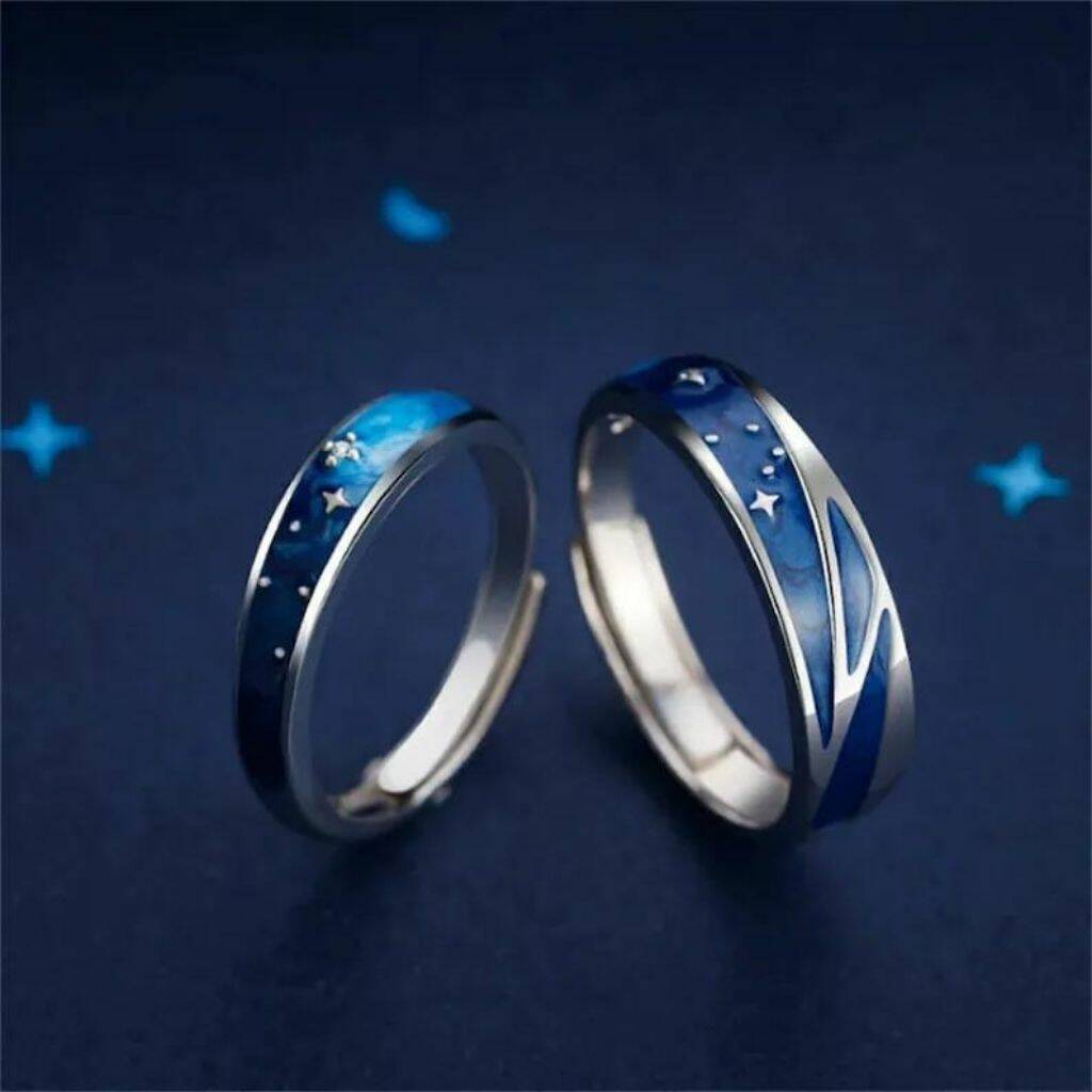 Adjustable Silver Couple Star Promise Band Ring Set By The Colourful ...