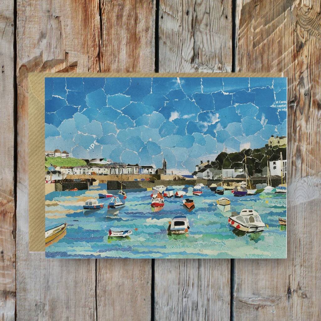 Porthleven Upcycled Paper Collage Greetings Card By Junk Mail Art ...