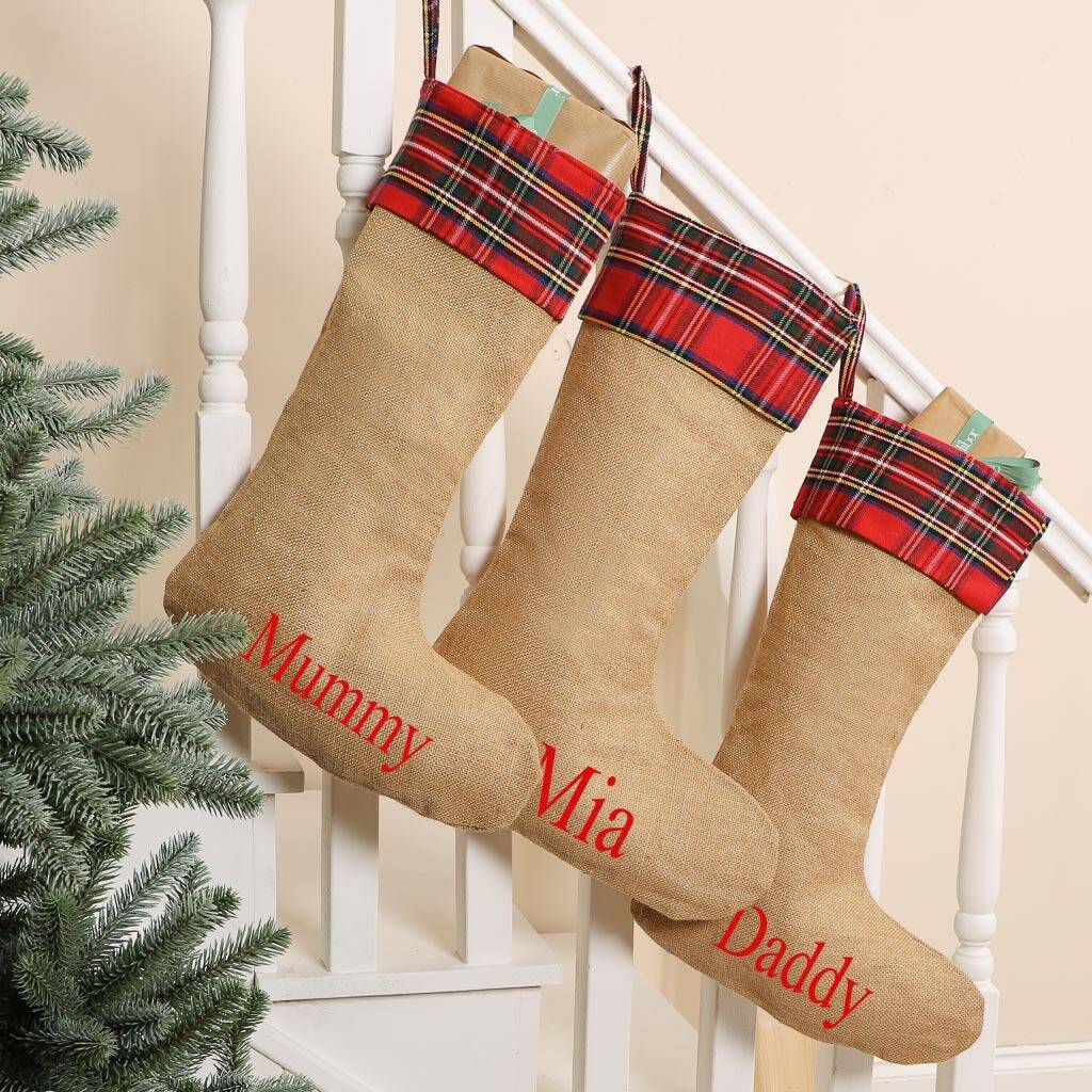 Personalised Eco Jute Giant Tartan Christmas Stocking By Dibor ...
