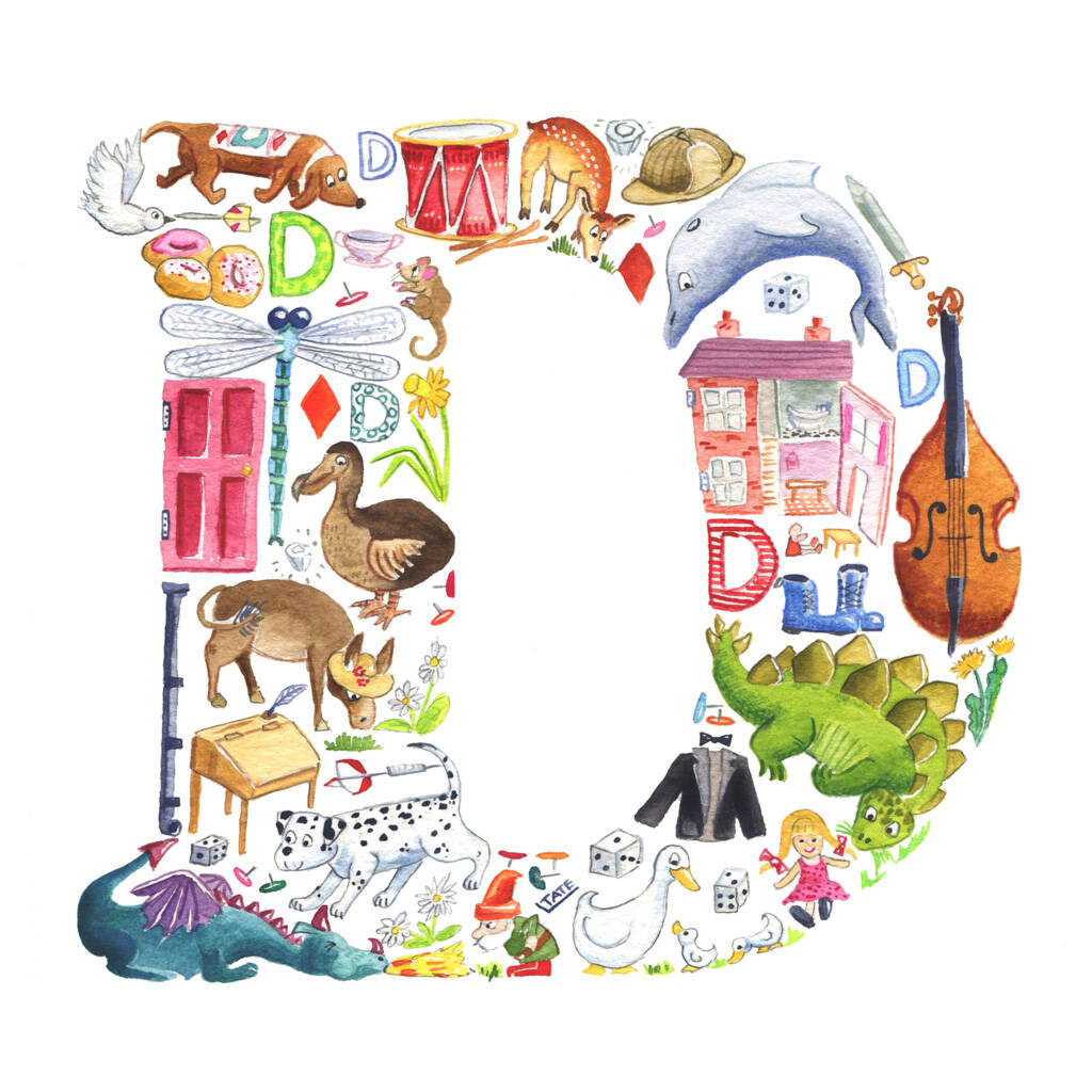 Letter D Print By Louise Tate Illustration | notonthehighstreet.com