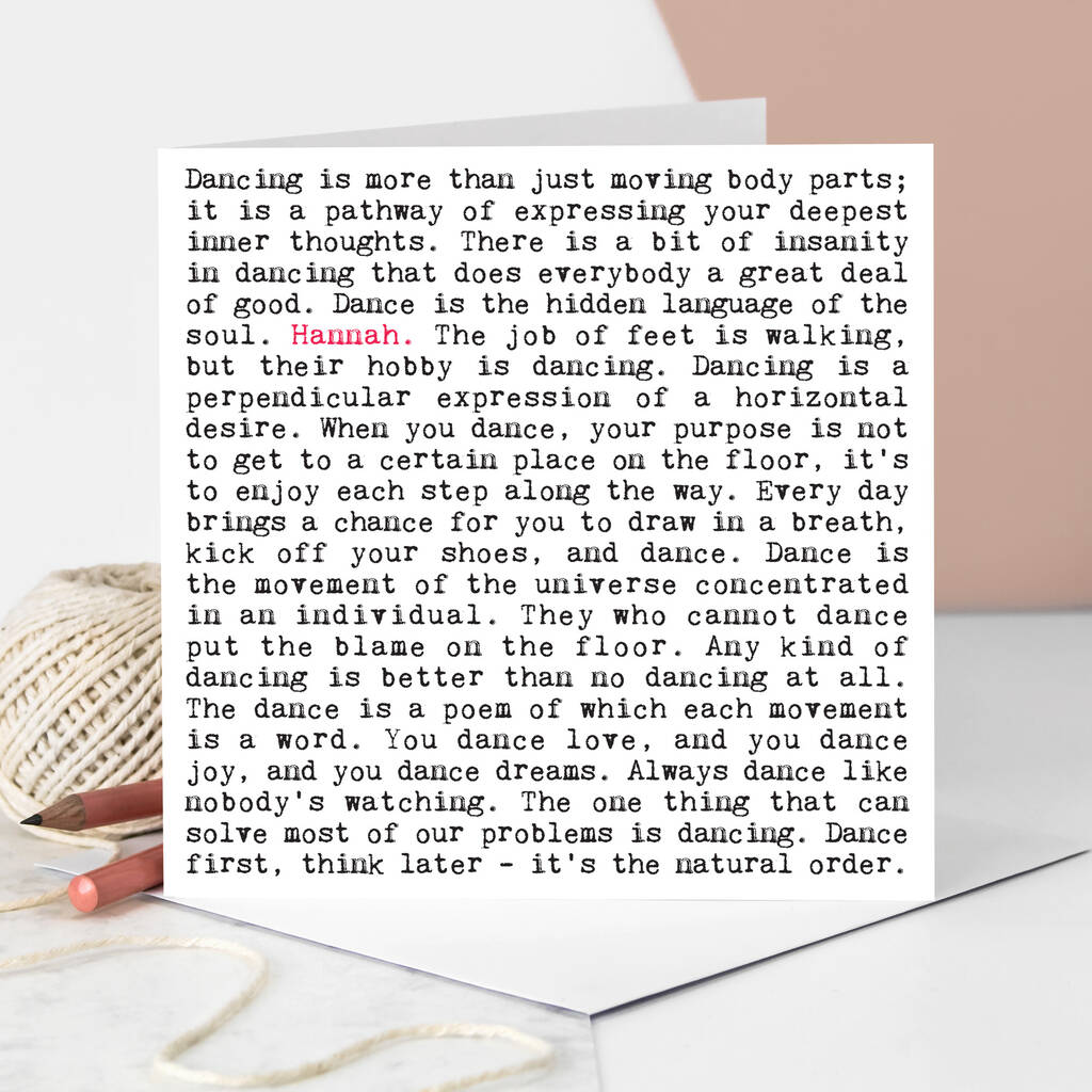 Dancing Quotes Card For Dancers By Coulson Macleod | notonthehighstreet.com