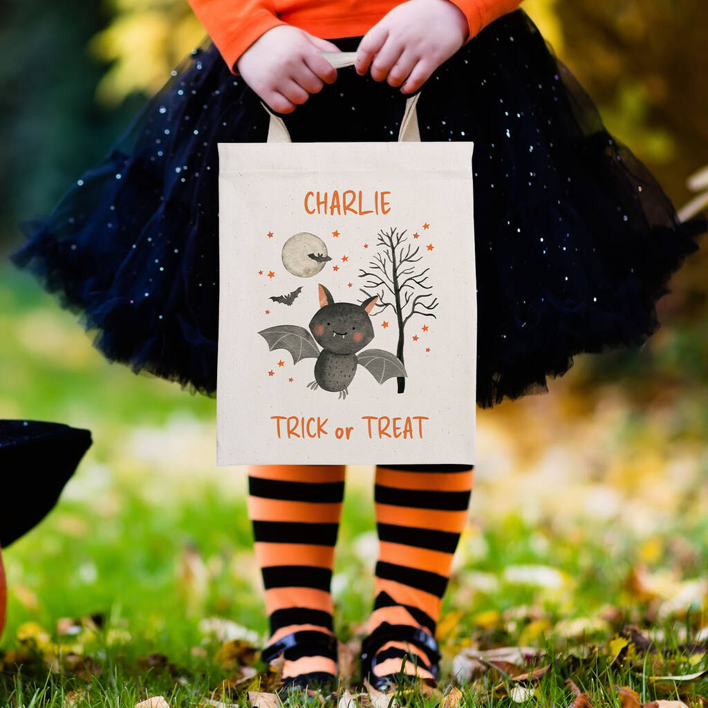 Personalised Halloween Trick Or Treat Bag With Bats By Jonny's Sister