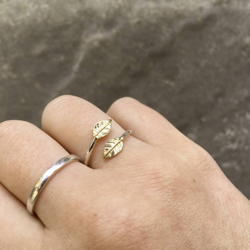 Adjustable Double Leaf Ring In Silver And Gold Vermeil By Lime Tree ...
