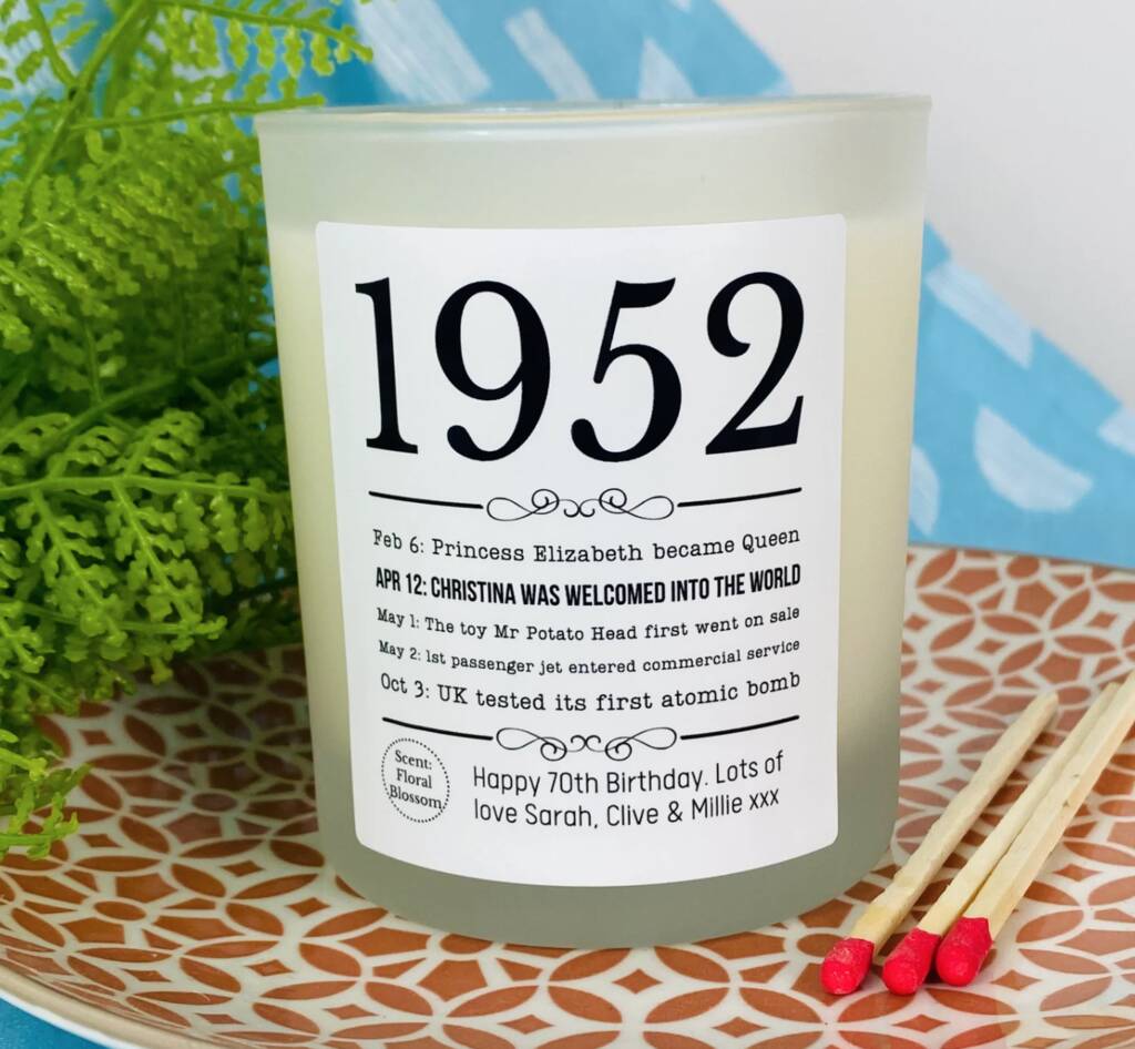 Personalised 70th Timeline Birthday Candle By The Fire Shack ...