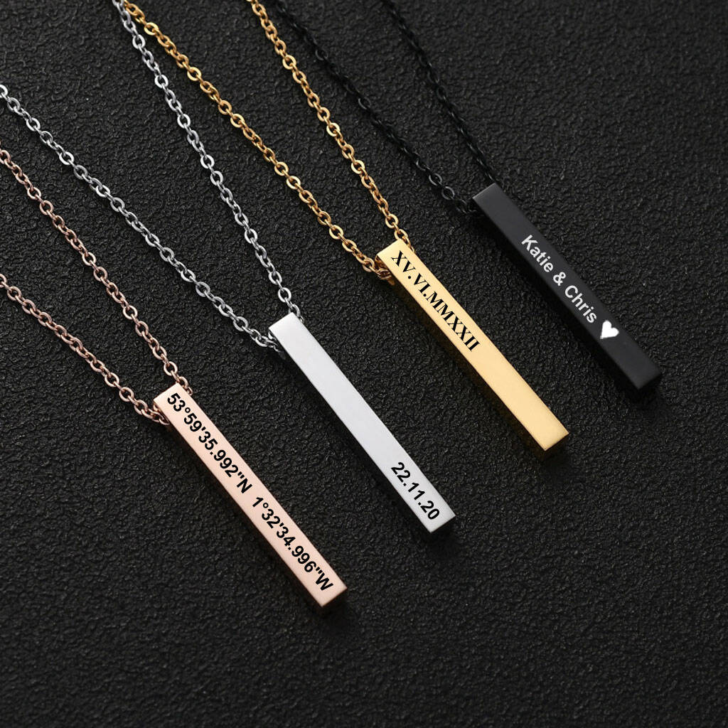 Personalised Laser Engraved 3D Rectangle Bar Necklace By Taylor Cut Co ...