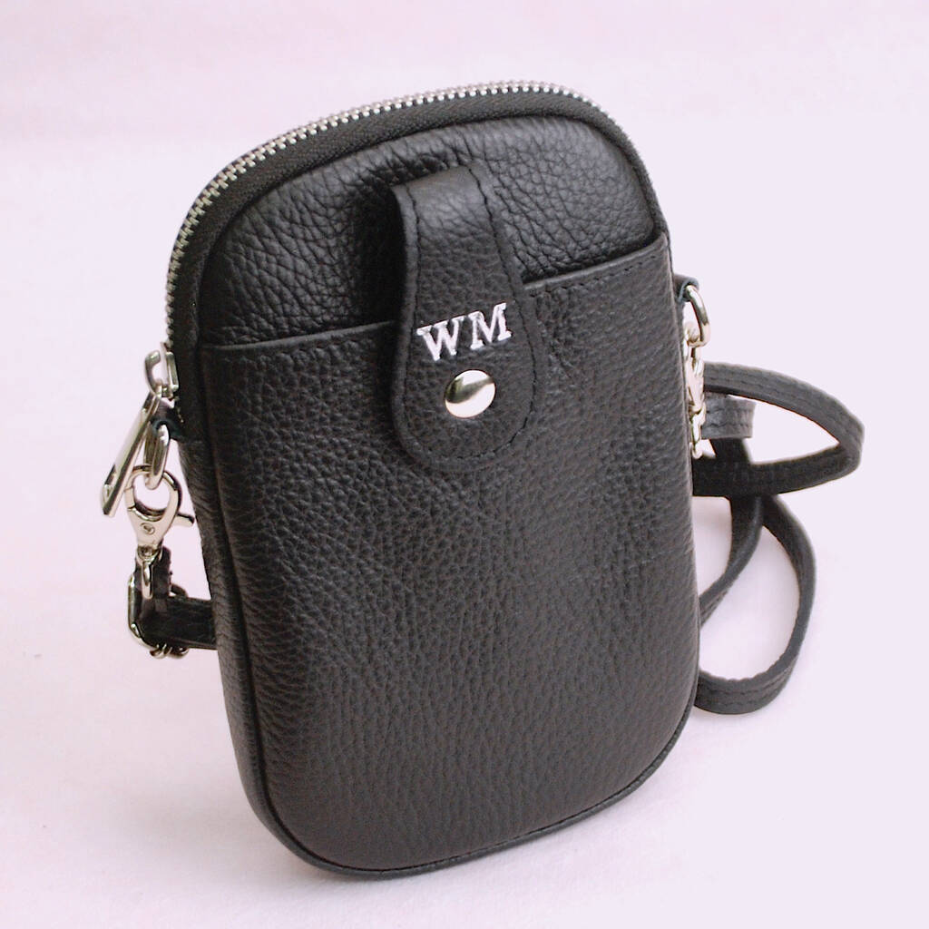 Personalised Monogram Leather Crossbody Phone Pouch By Penelopetom ...