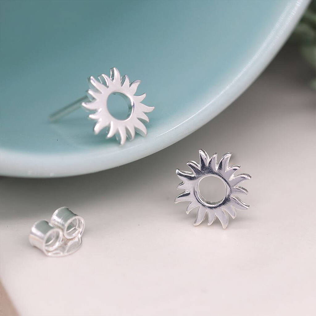 Sun Stud Earrings In Sterling Silver By Songs of Ink and Steel | notonthehighstreet.com