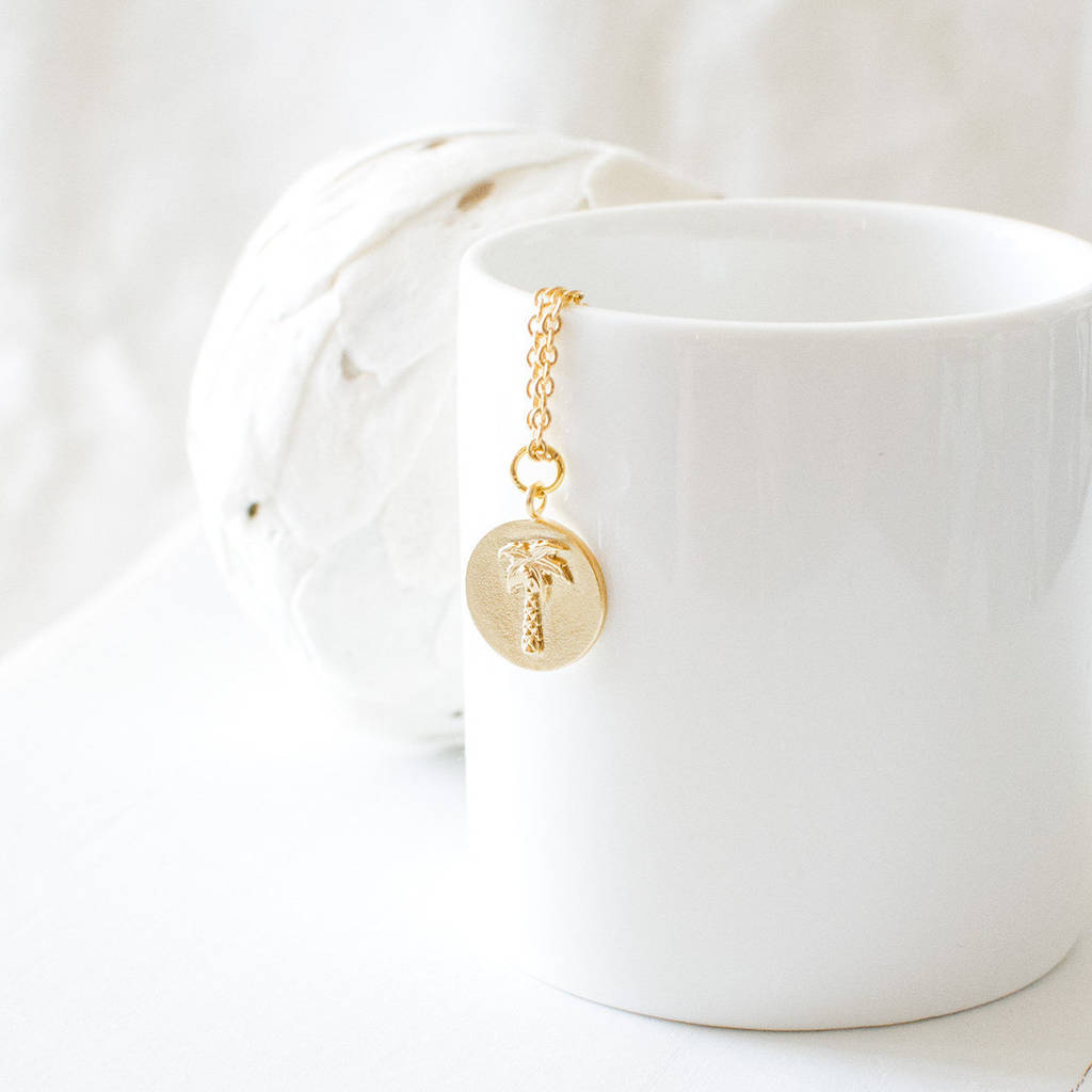 gold palm tree charm coin necklace by juju treasures ...