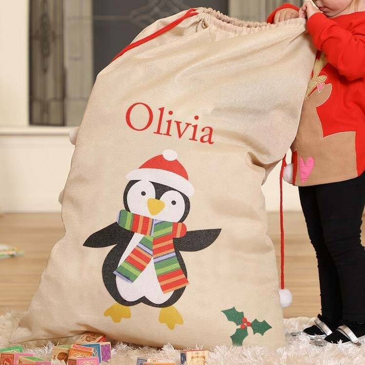 Percy Penguin Large Personalised Christmas Sack By Dibor ...