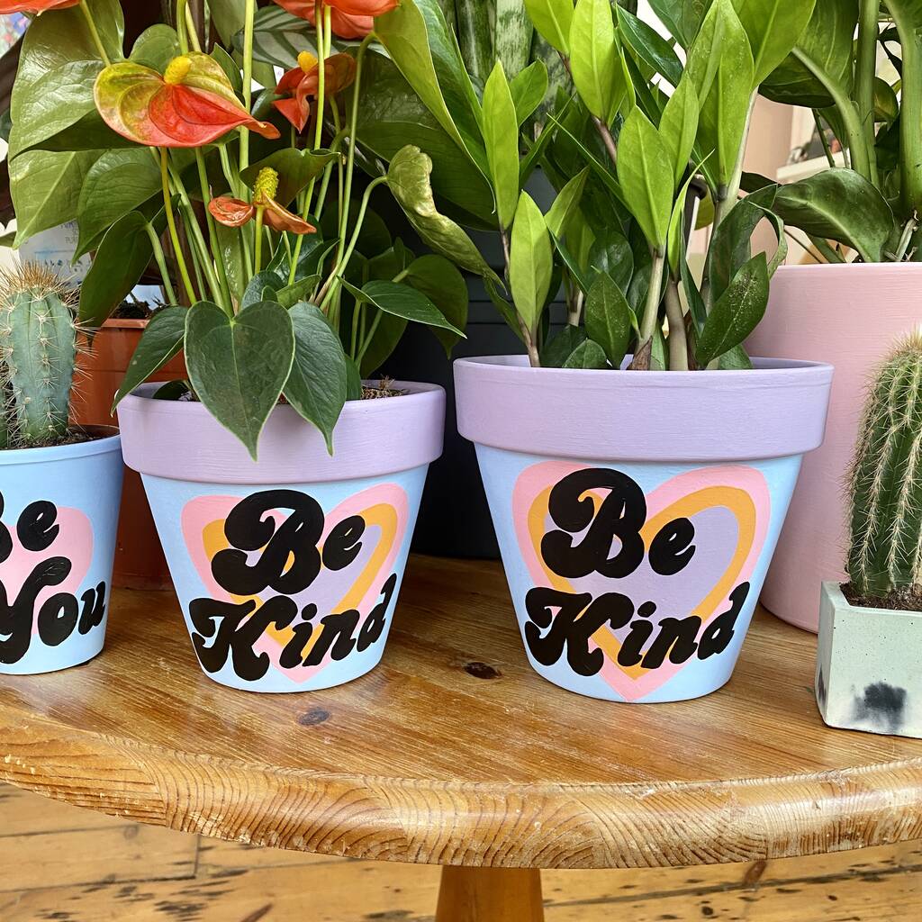 Be Kind Hand Painted Plant Pot By Proudly Potty | notonthehighstreet.com