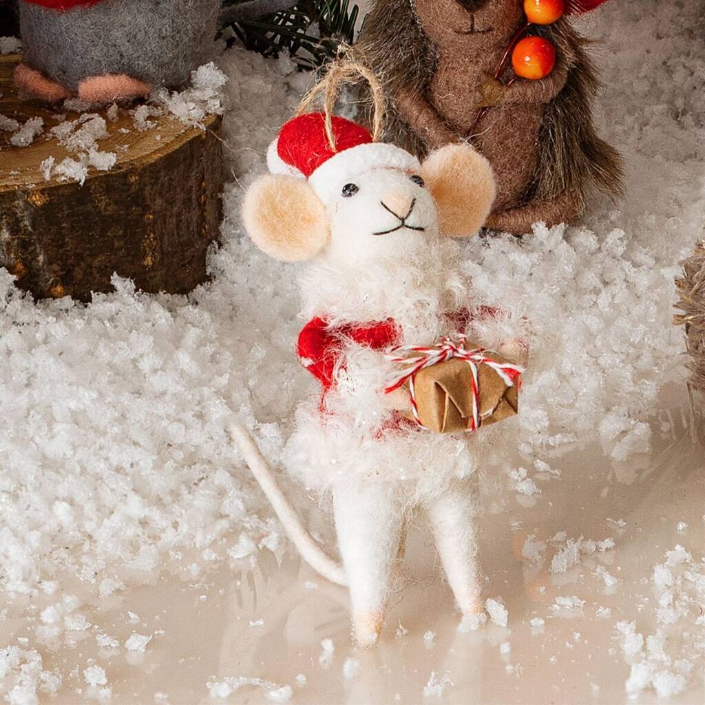 Santa Mouse With Present Felt Hanging Decoration By Lola & Alice