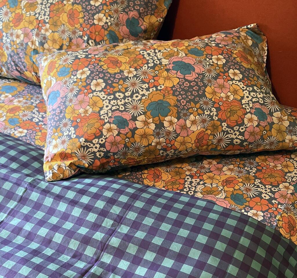 Vintage Floral Organic Cotton Pillow Case Flat By see you in the lupins