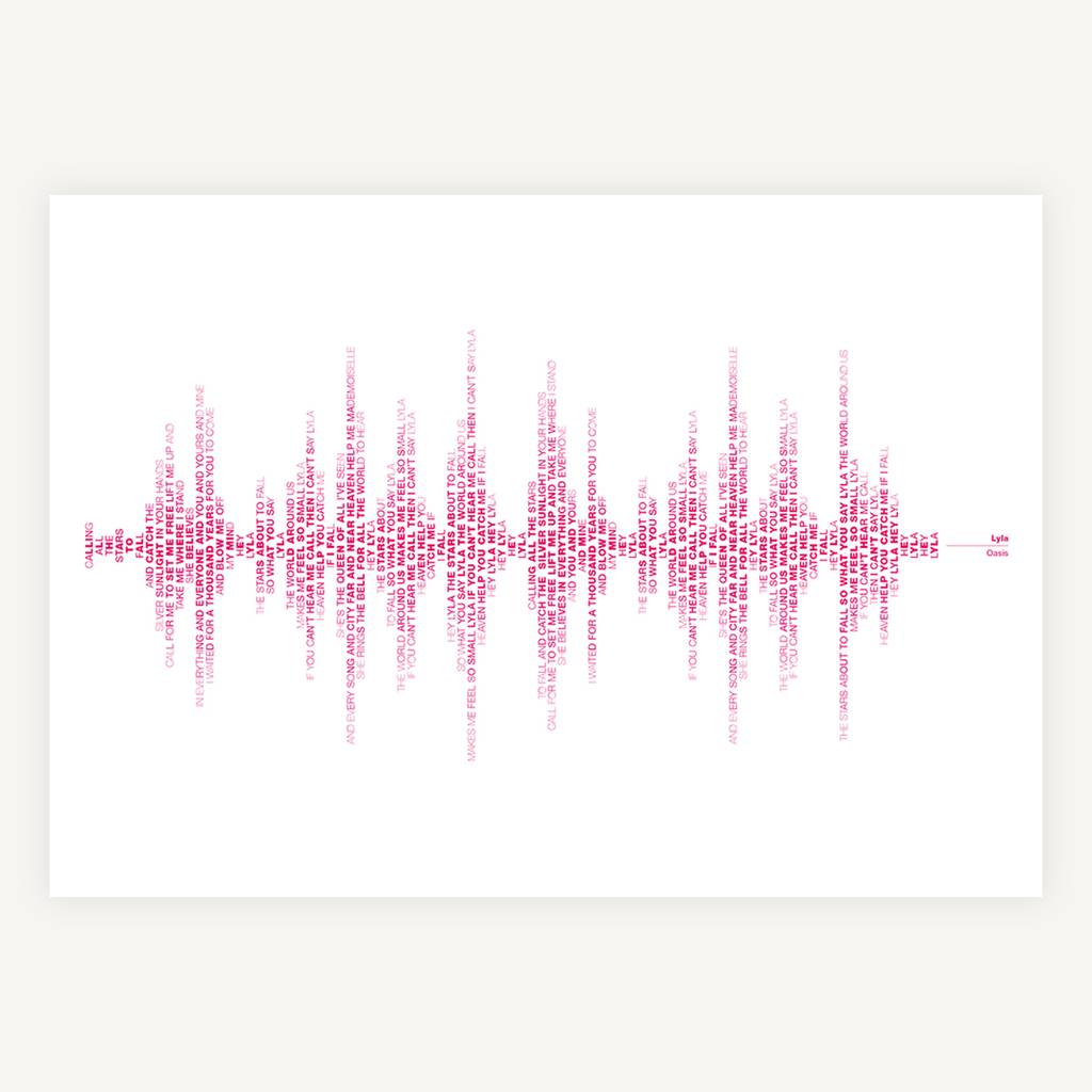 your song soundwave typography print by dinkit | notonthehighstreet.com