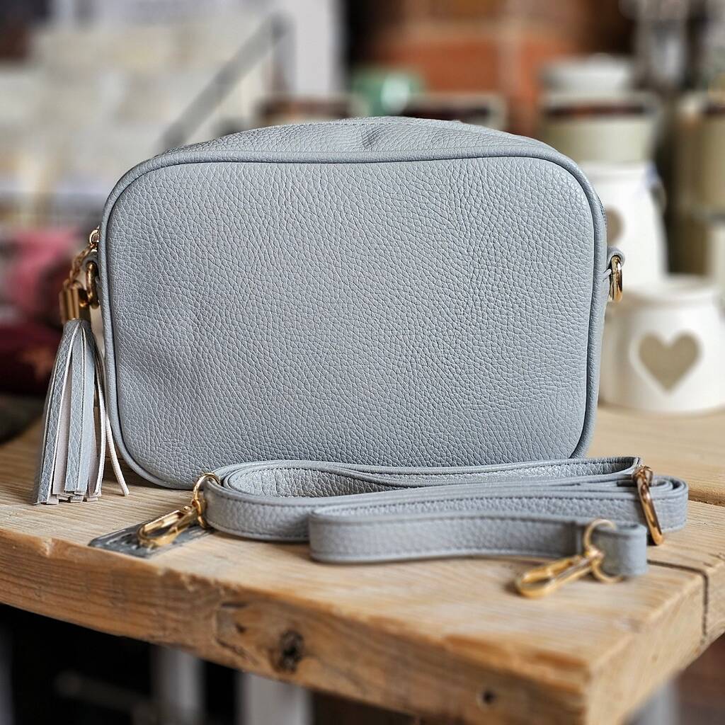 Single Zip Cross Body Bag With Tassel In Grey By Nest Gifts