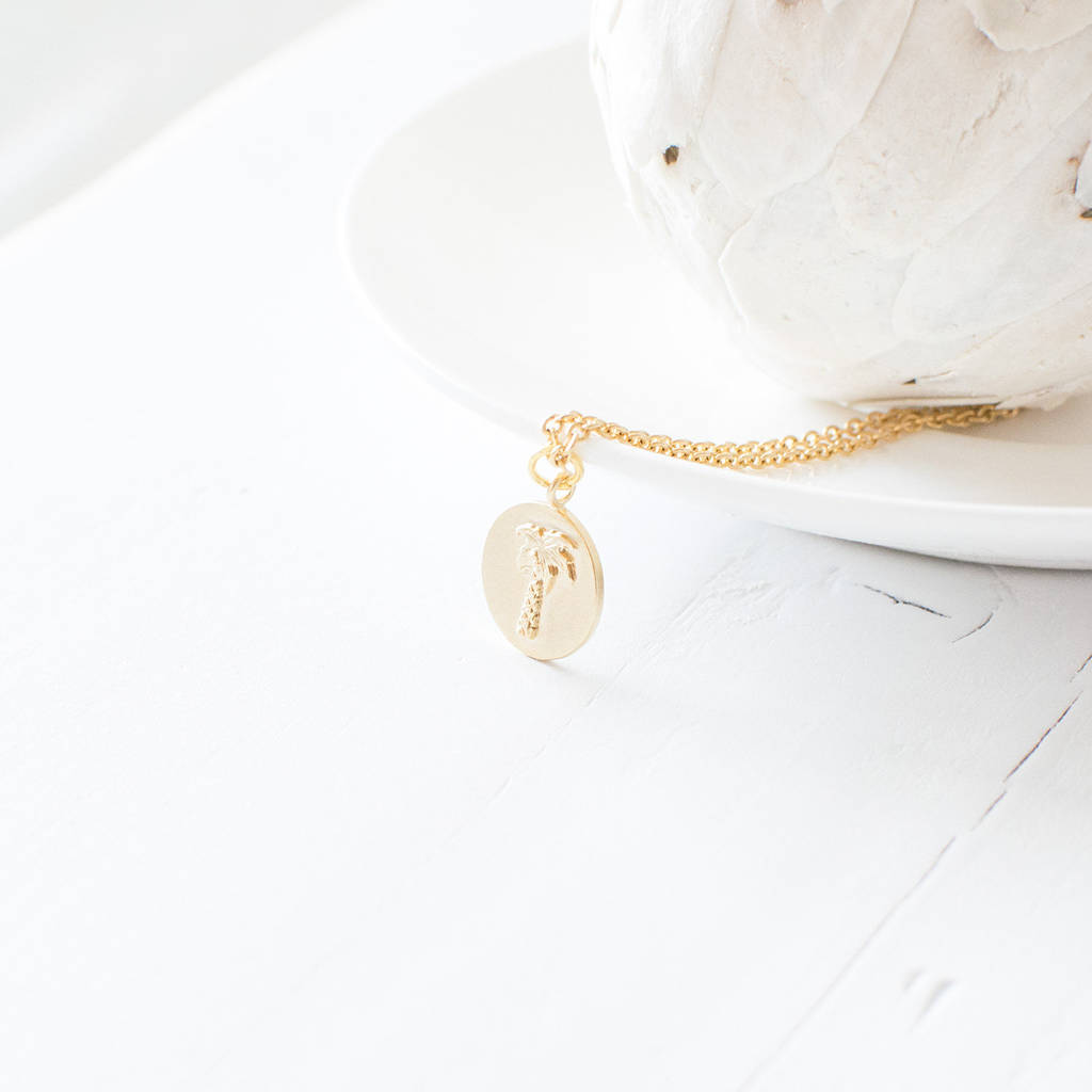 gold palm tree charm coin necklace by juju treasures ...