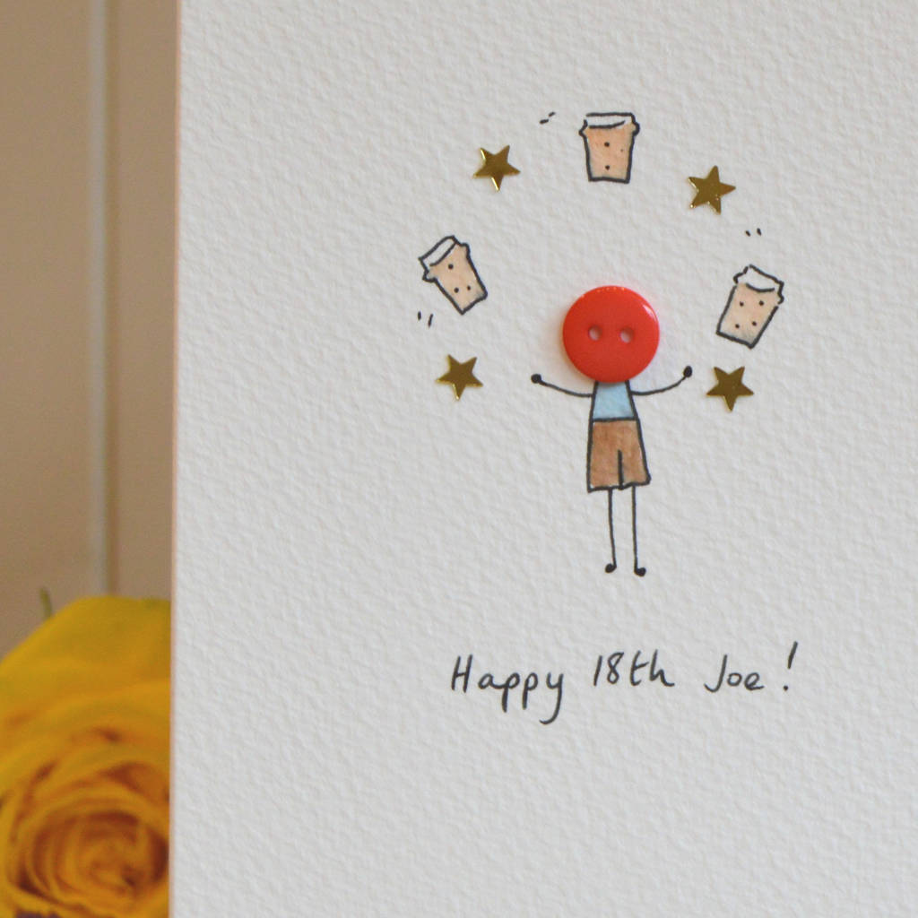 personalised handmade button juggler birthday card by hannah shelbourne ...