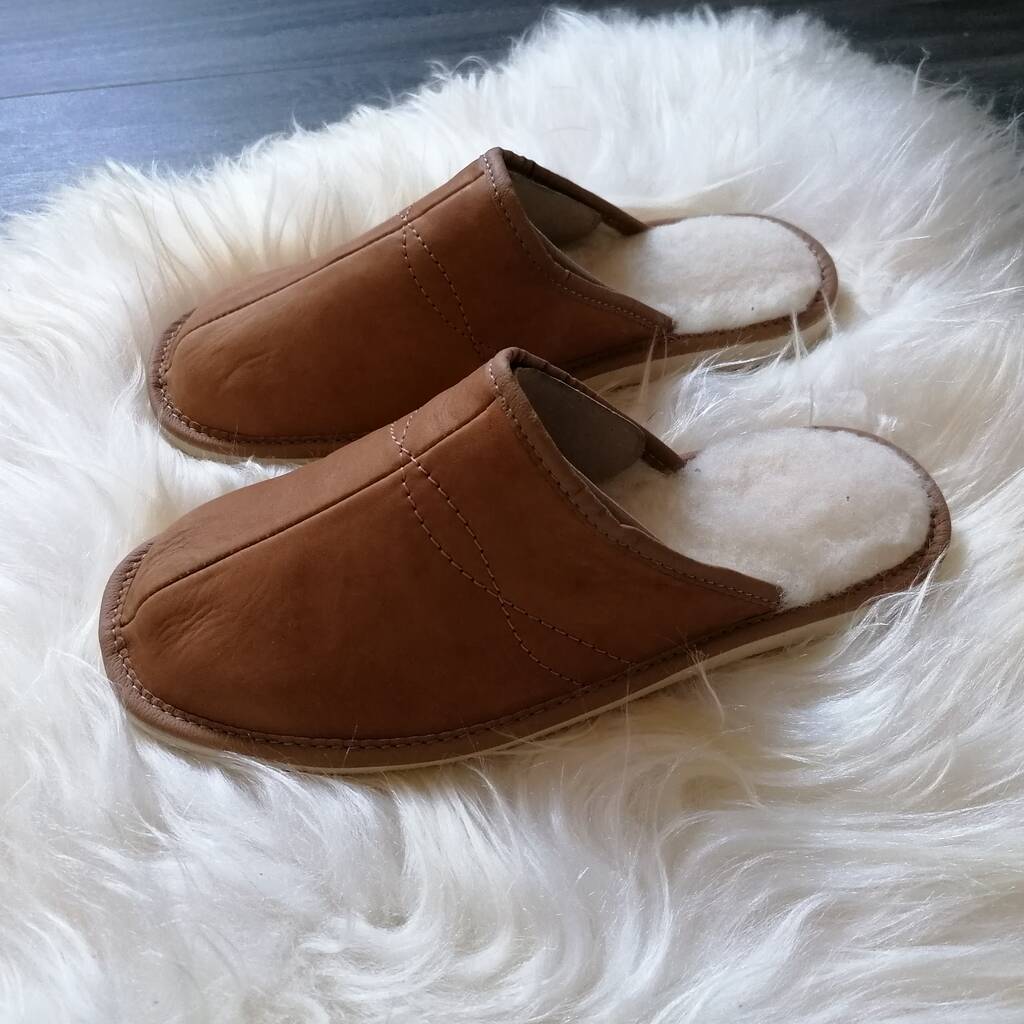 Men's Leather Beige Mule Slippers By HomieeStudio | notonthehighstreet.com