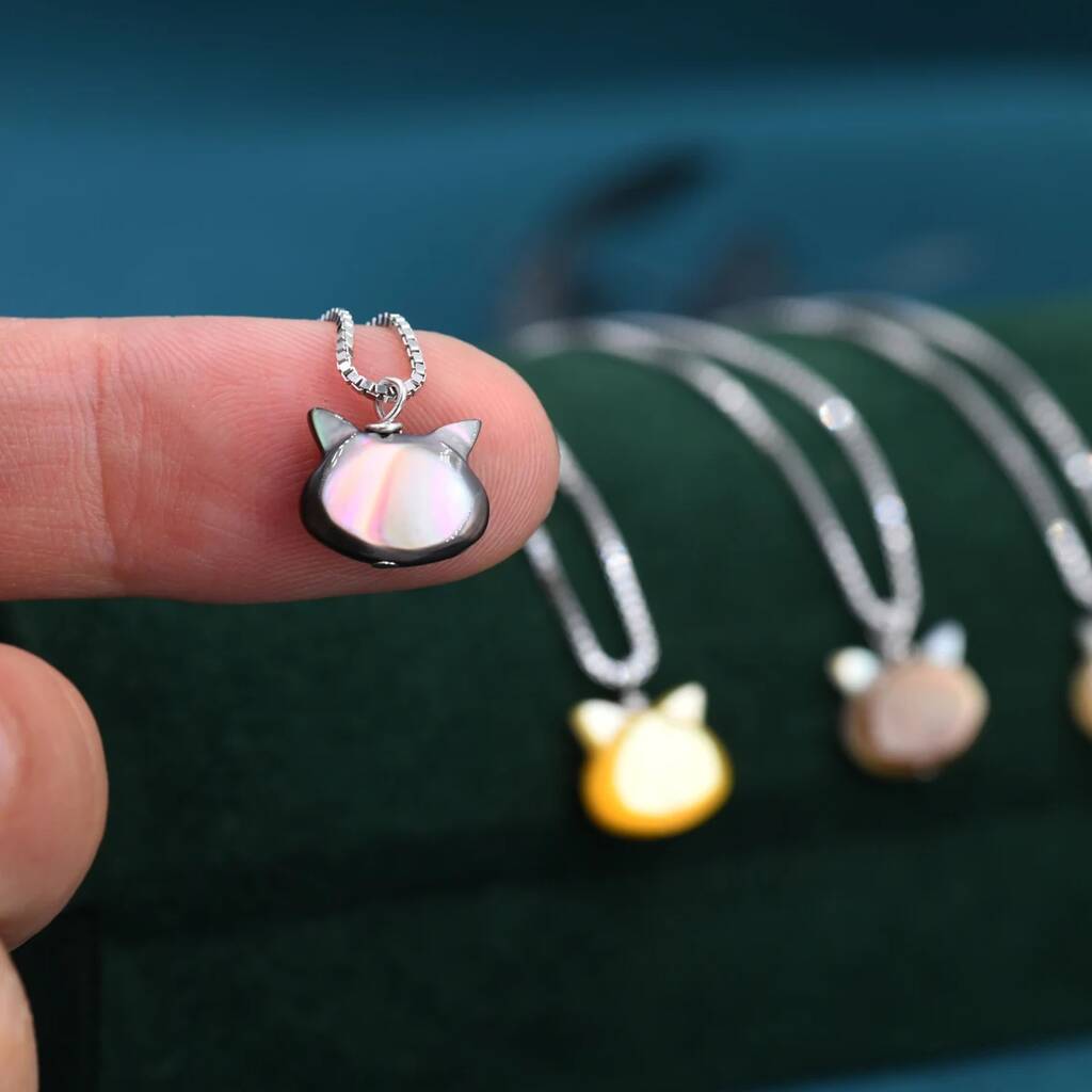 Narural Pearl Cat Pendant Necklace In Sterling Silver By Silver Rain Silver