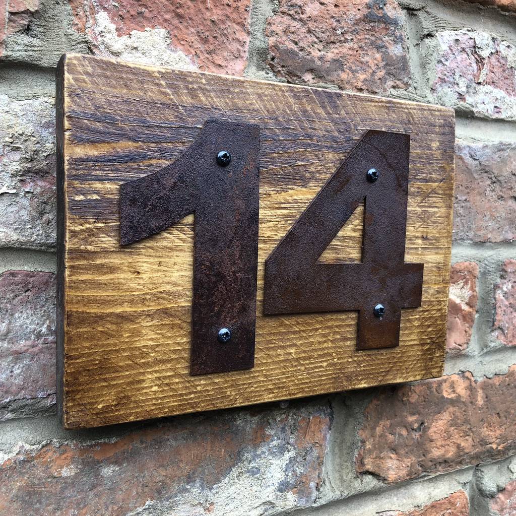 Reclaimed Pine And Metal House Wall Door Numbers By The Rustic ...