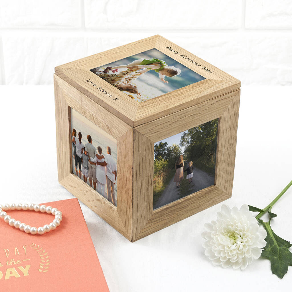 Personalised Oak Birthday Photo Cube Keepsake Box By JUNGLEY