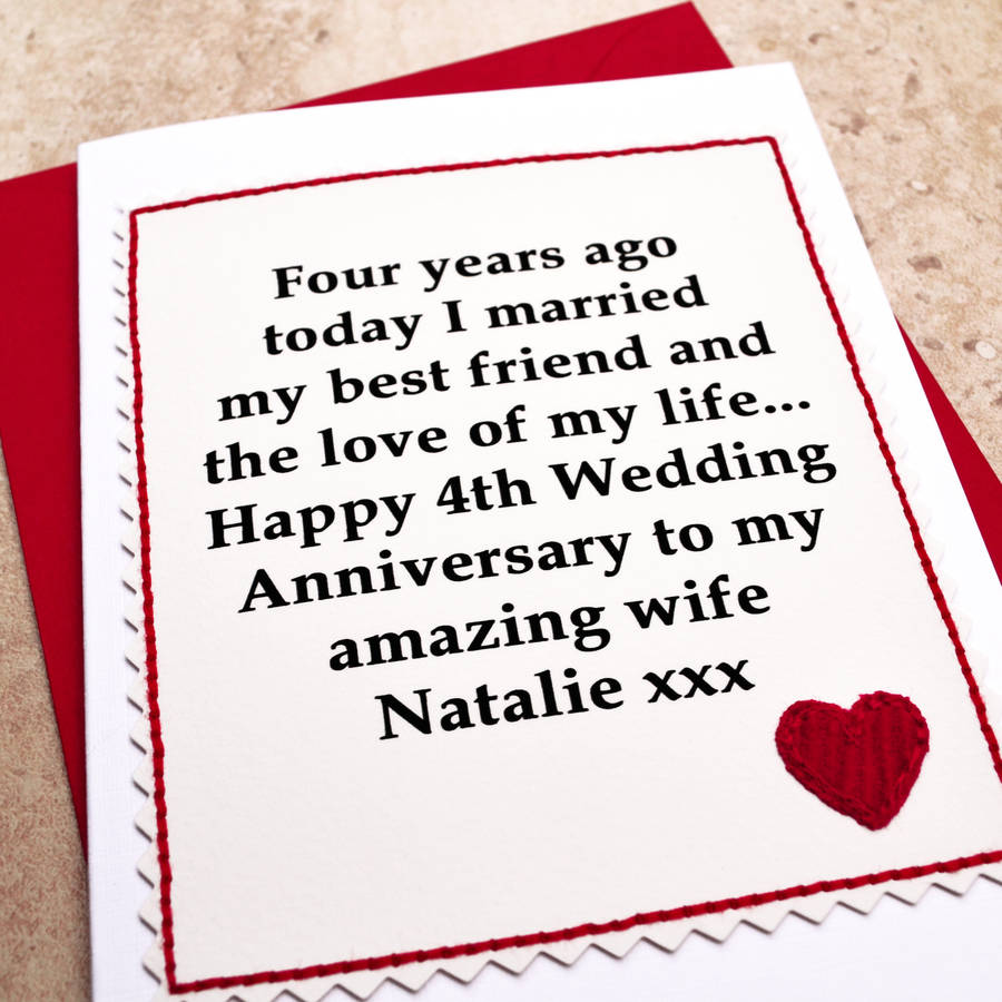Anniversary Card For Husband 4 Years Anniversary Card Wife 4 Years
